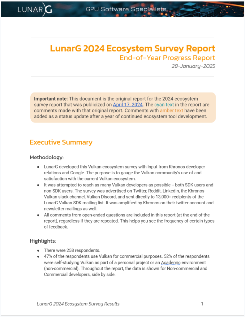 2024 Ecosystem Survey - Progress Report Released! - LunarG 2024 Ecosystem Survey - Progress Report Released! - LunarG